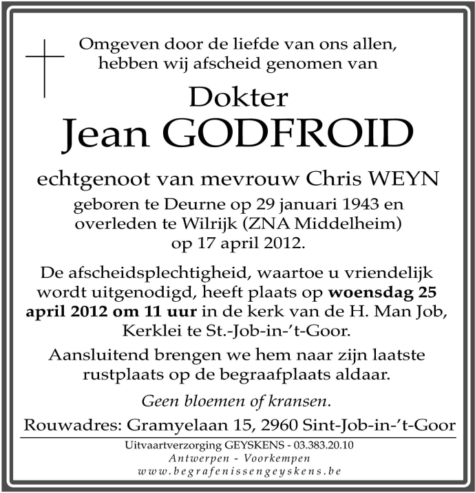 Jean Godfroid († 17/04/2012) | Inmemoriam