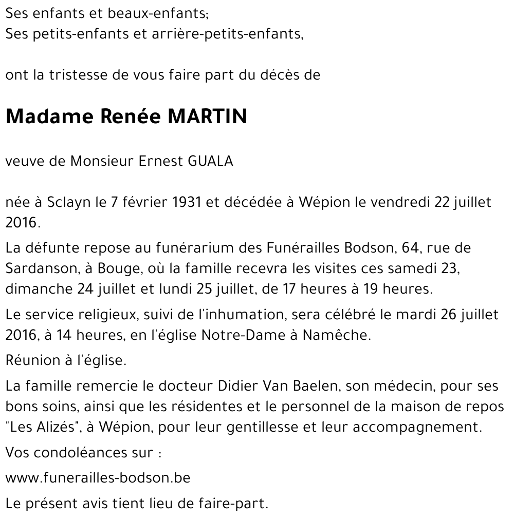 Renée MARTIN († 22/07/2016) | Inmemoriam
