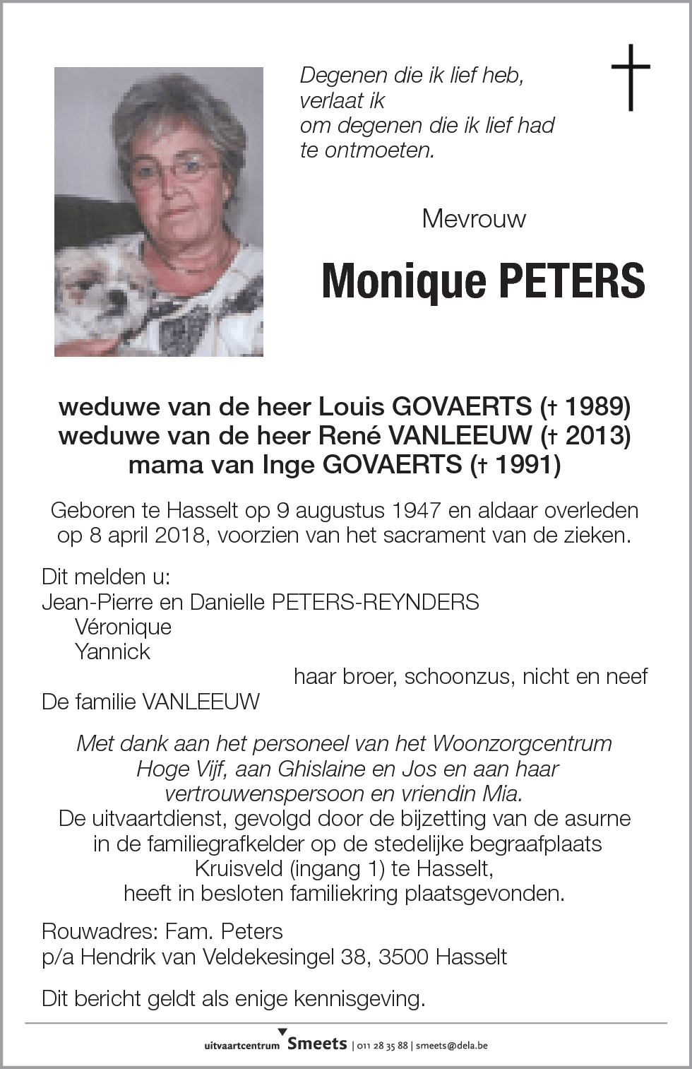 Monique Peters († 08/04/2018) | Inmemoriam