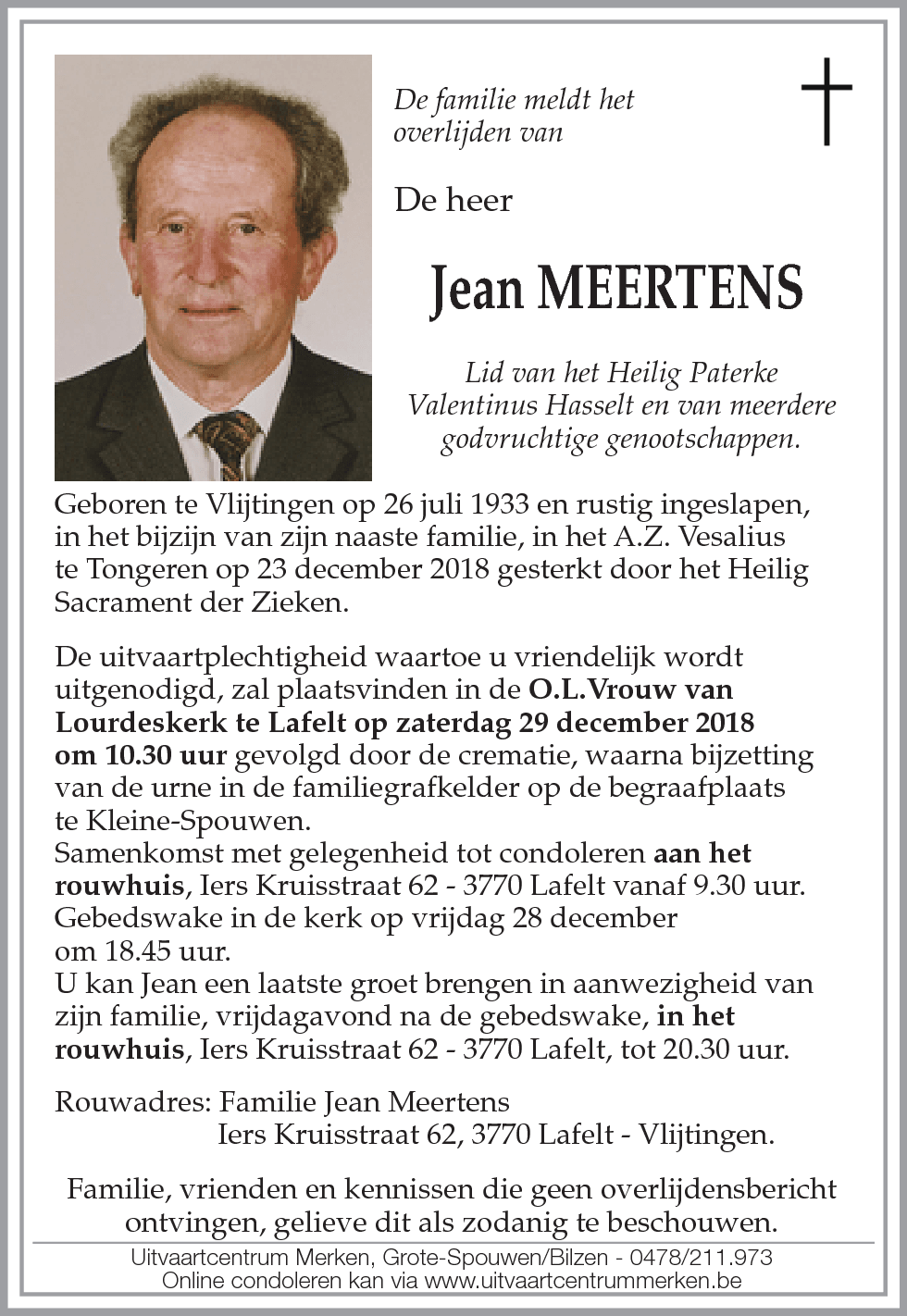 Jean Meertens († 23/12/2018) | Inmemoriam