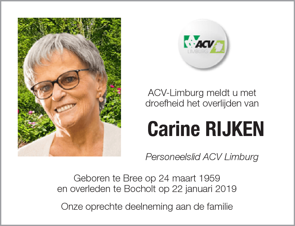 Carine Rijken († 22/01/2019) | Inmemoriam
