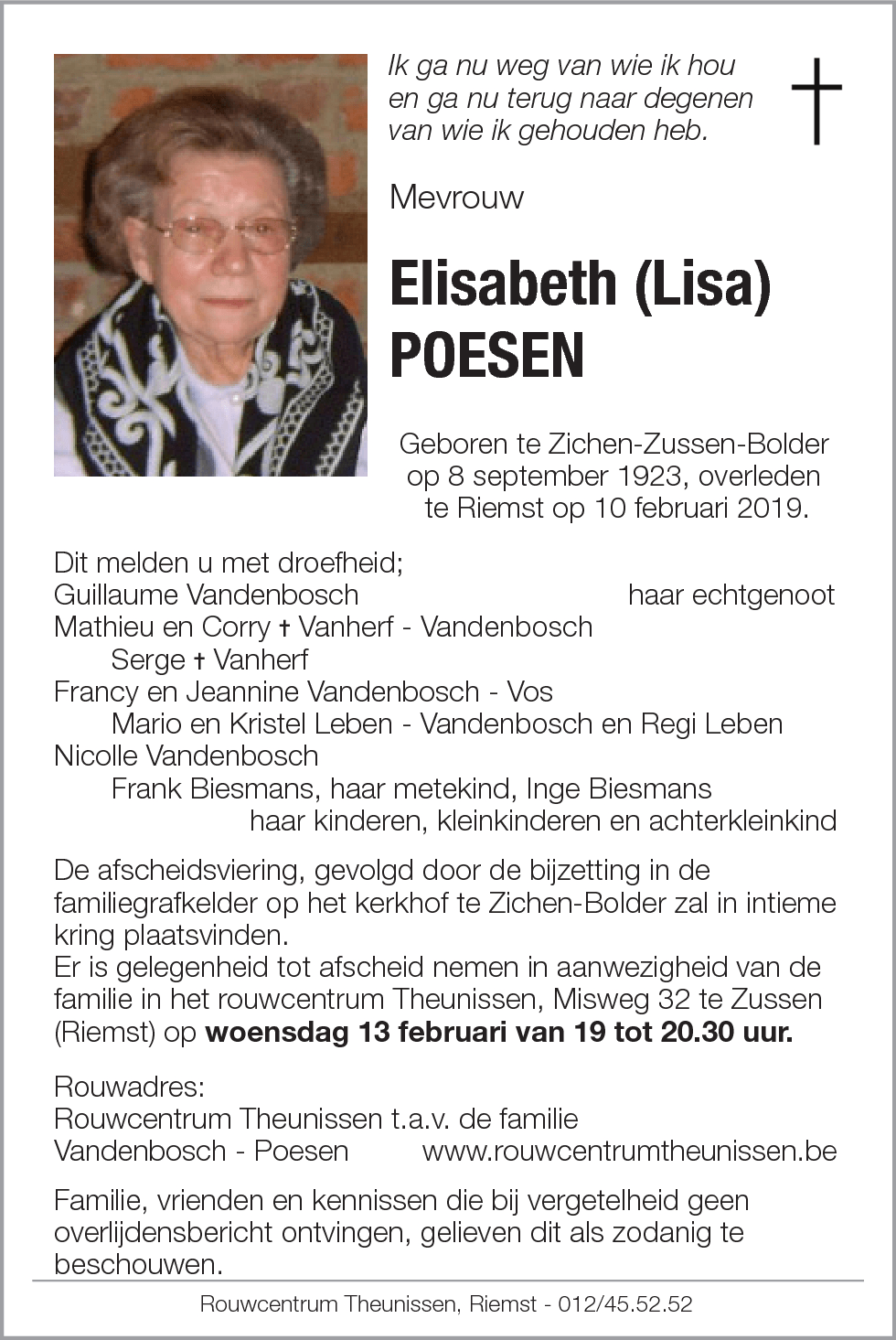 Elisabeth Poesen († 10/02/2019) | Inmemoriam