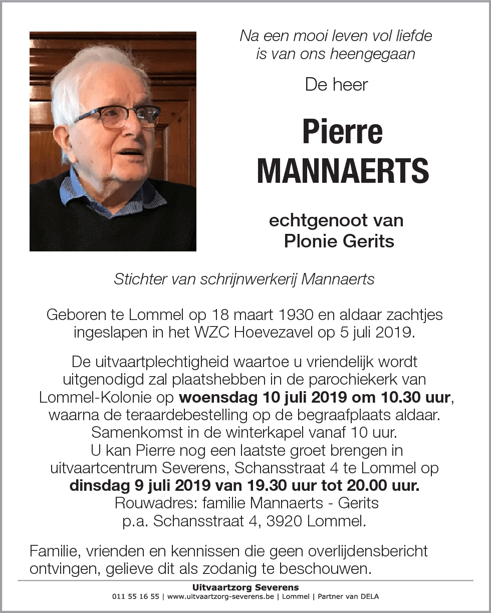 Pierre Mannaerts († 05/07/2019) | Inmemoriam