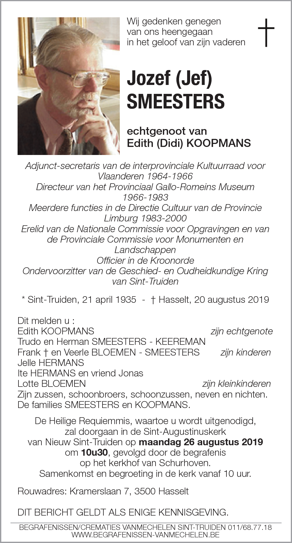 Jozef Smeesters († 20/08/2019) | Inmemoriam