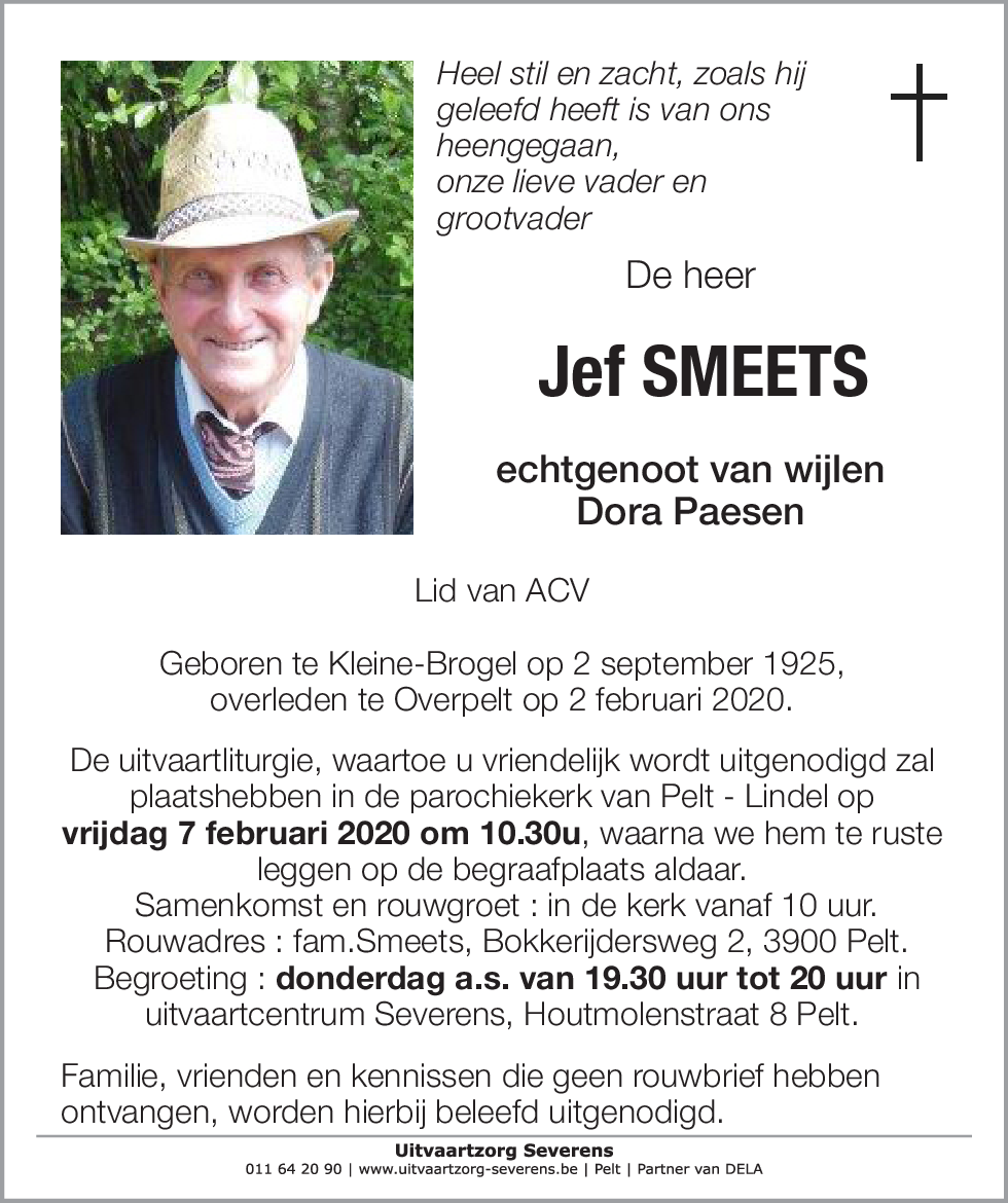 Jef Smeets († 02/02/2020) | Inmemoriam