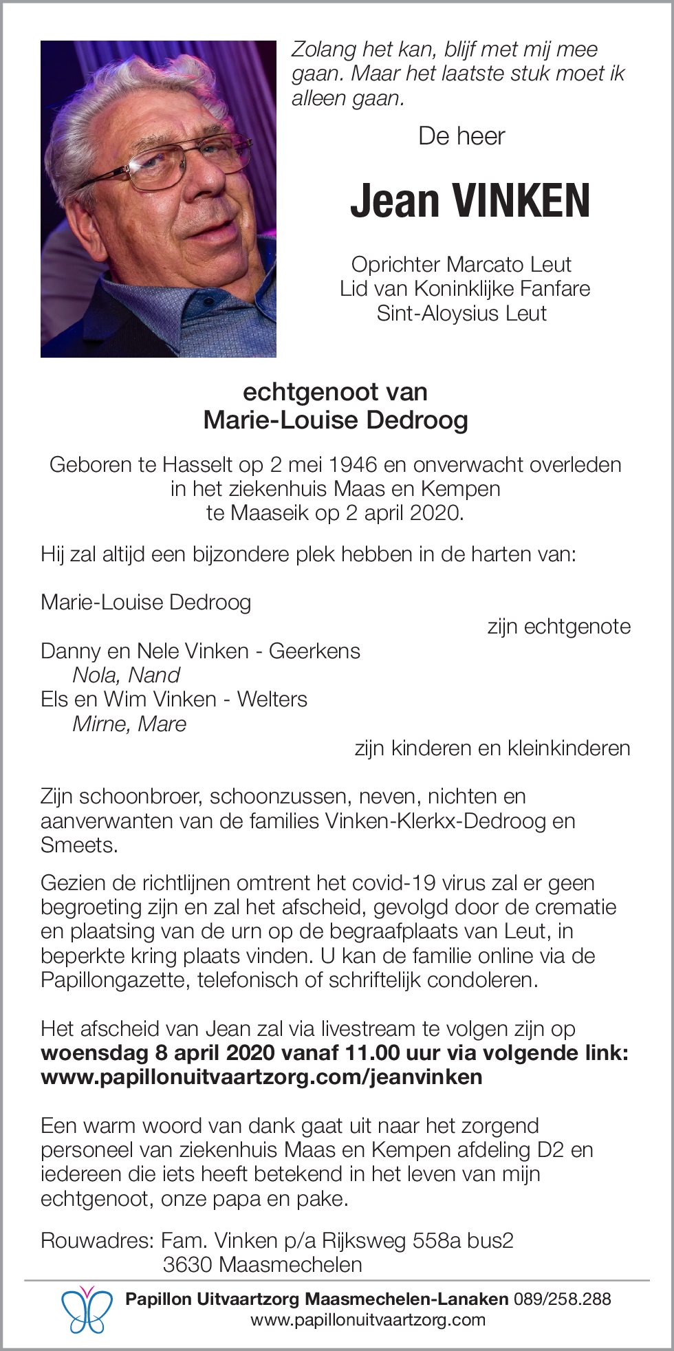 Jean Vinken († 02/04/2020) | Inmemoriam