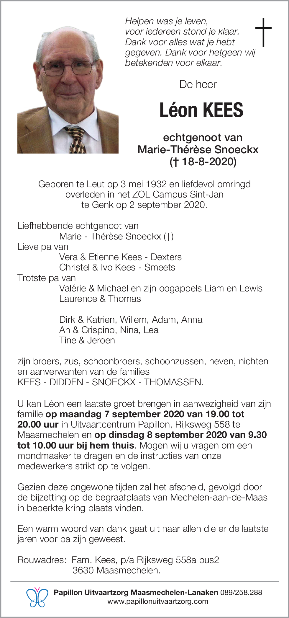 Léon Kees († 02/09/2020) | Inmemoriam
