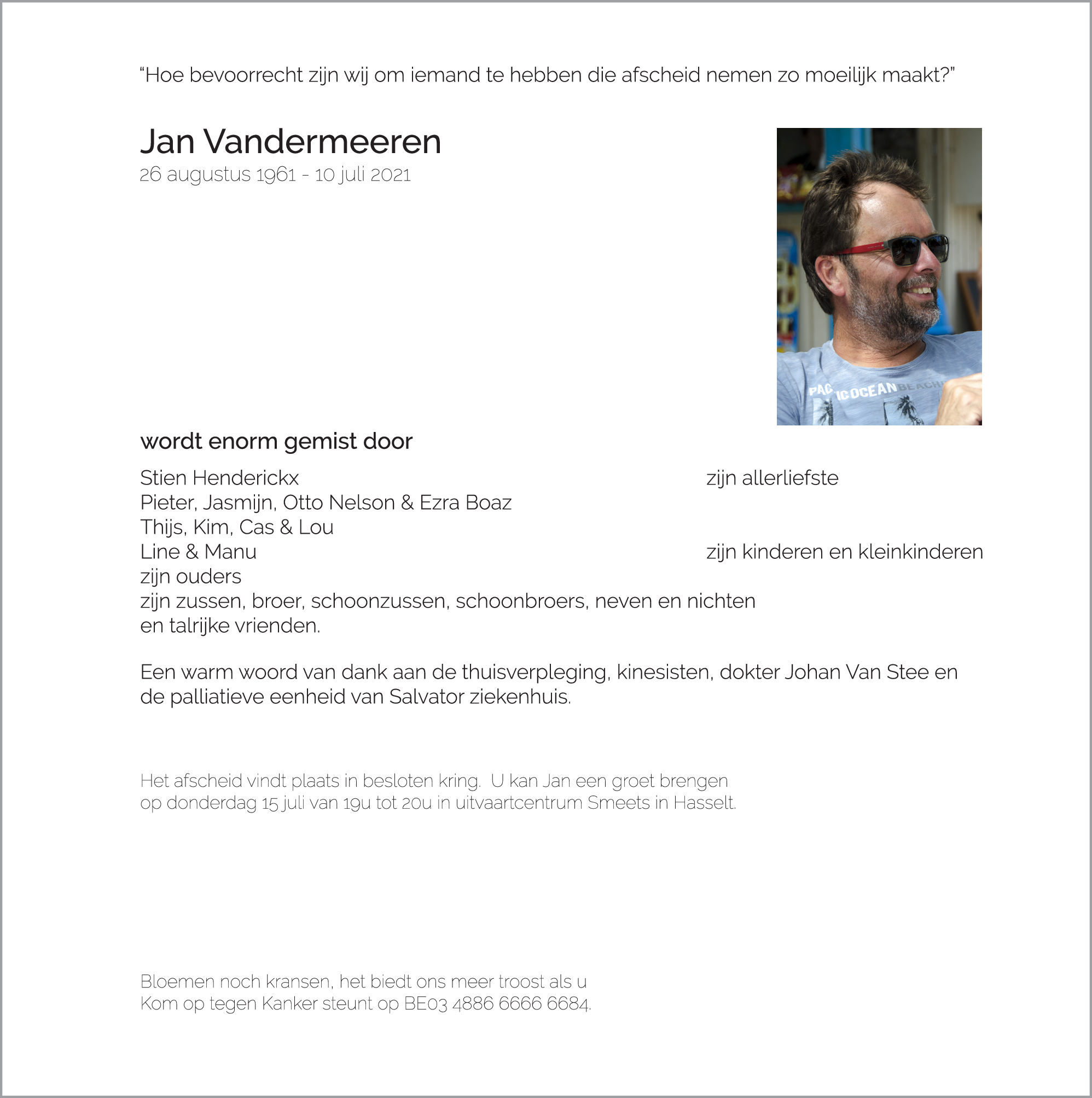 Jan Vandermeeren († 10/07/2021) | Inmemoriam