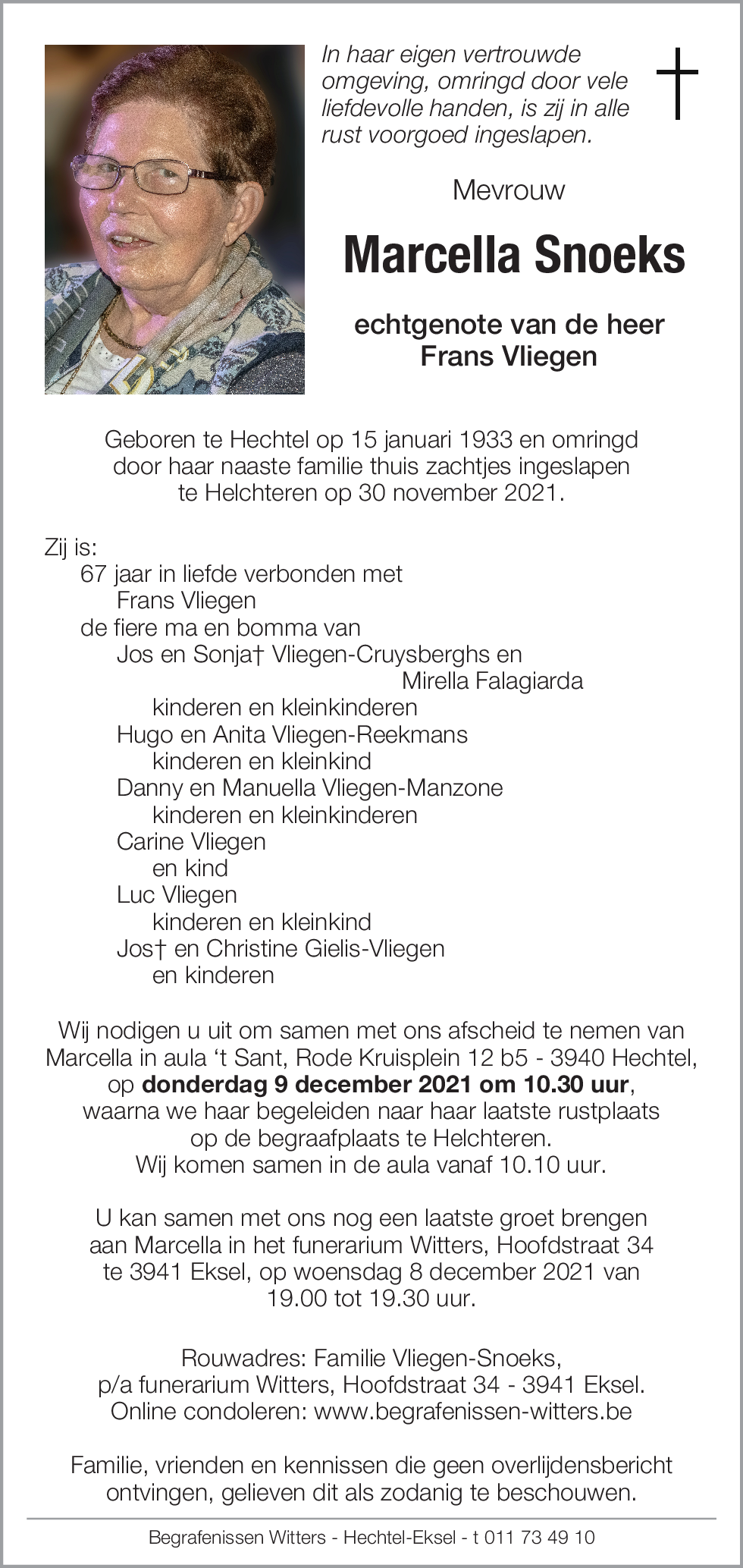 Marcella Snoeks († 30/11/2021) | Inmemoriam