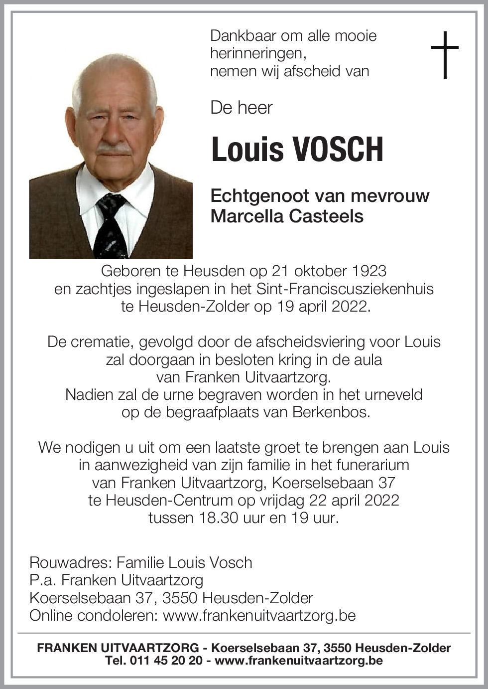 Louis Vosch († 19/04/2022) | Inmemoriam