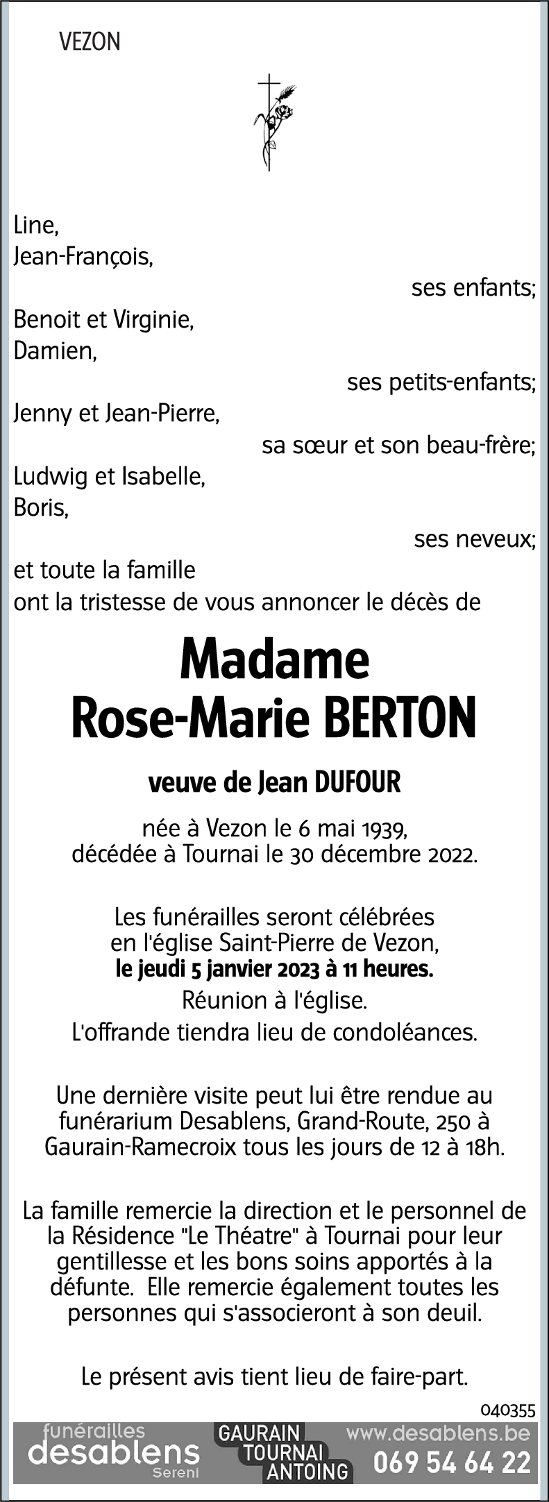 Rose-Marie BERTON († 30/12/2022) | Inmemoriam Rose-Marie BERTON († 30/12/2022) | Inmemoriam