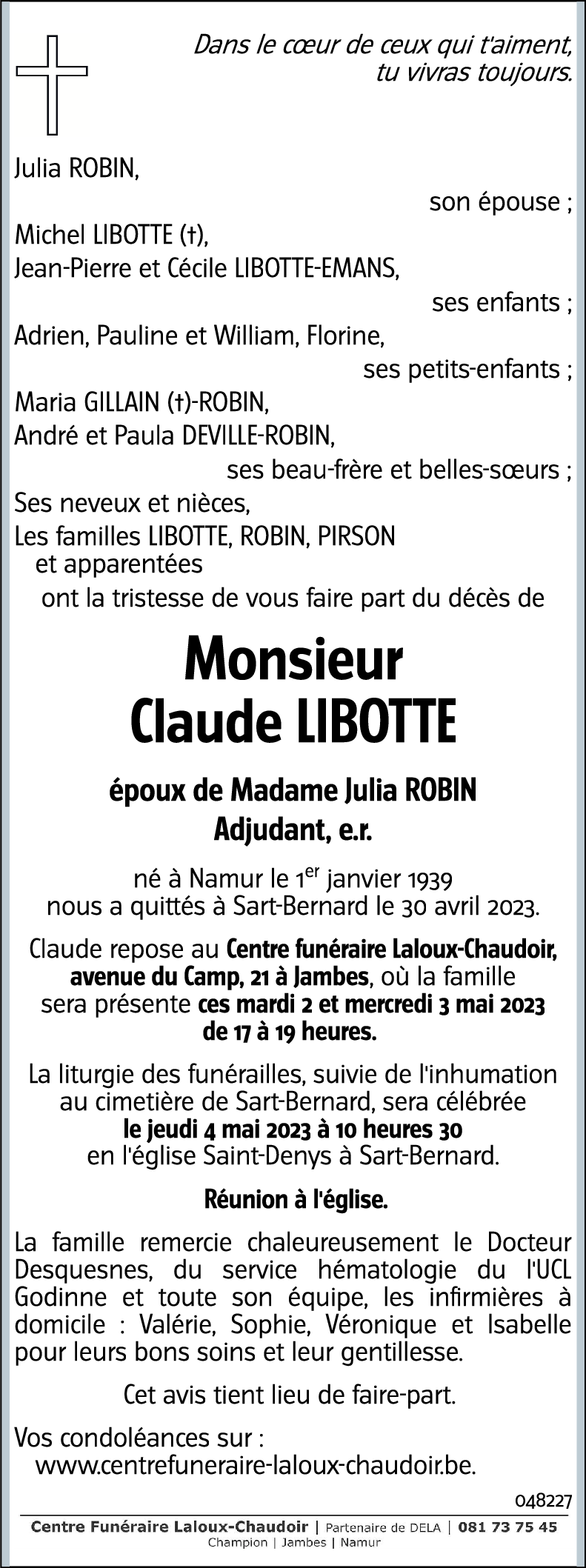 Claude LIBOTTE († 30/04/2023) | Inmemoriam