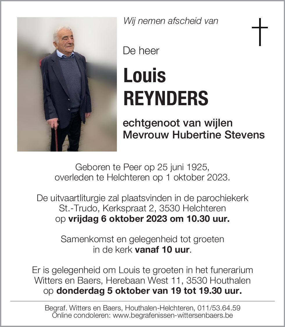 Louis Reynders († 01/10/2023) | Inmemoriam Louis Reynders († 01/10/2023) | Inmemoriam