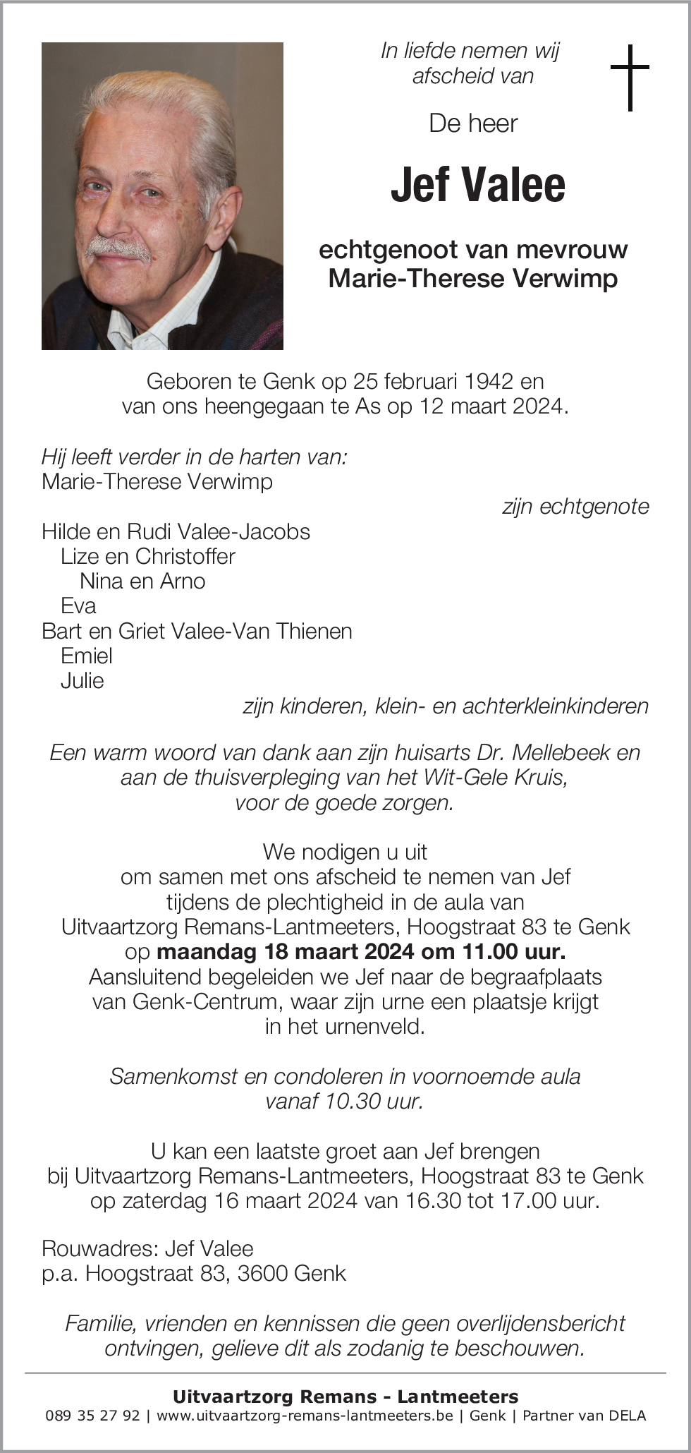 Jef Valee († 12/03/2024) | Inmemoriam