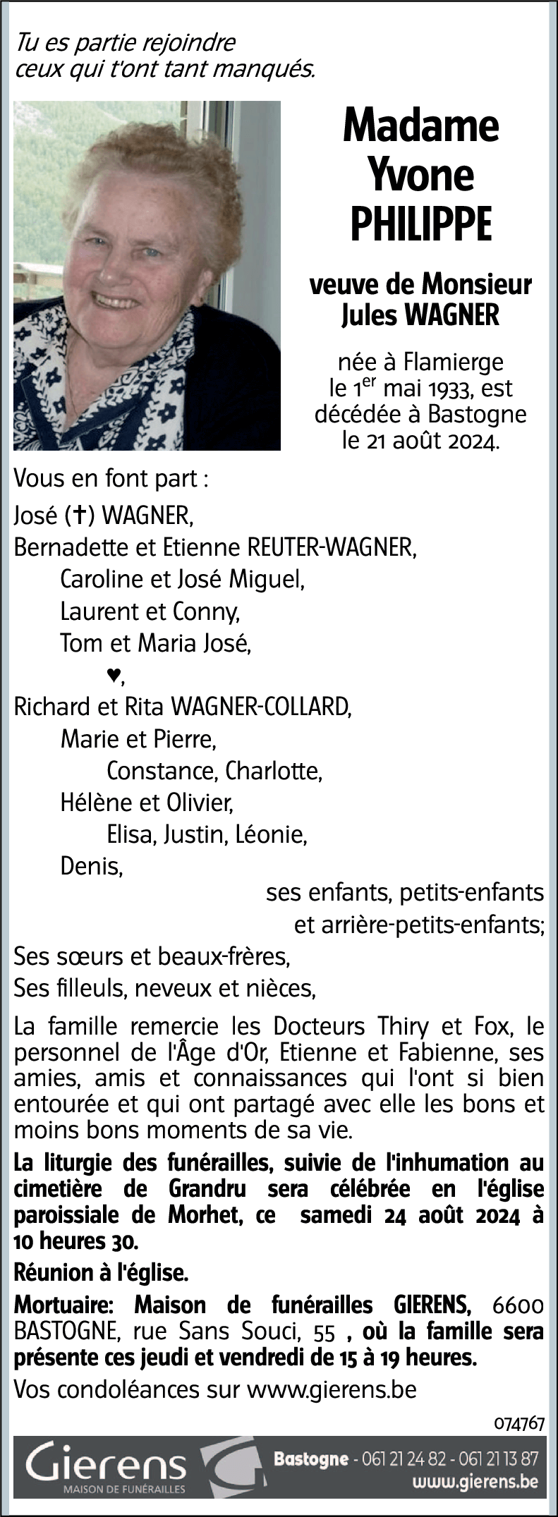 Yvone PHILIPPE († 21/08/2024) | Inmemoriam