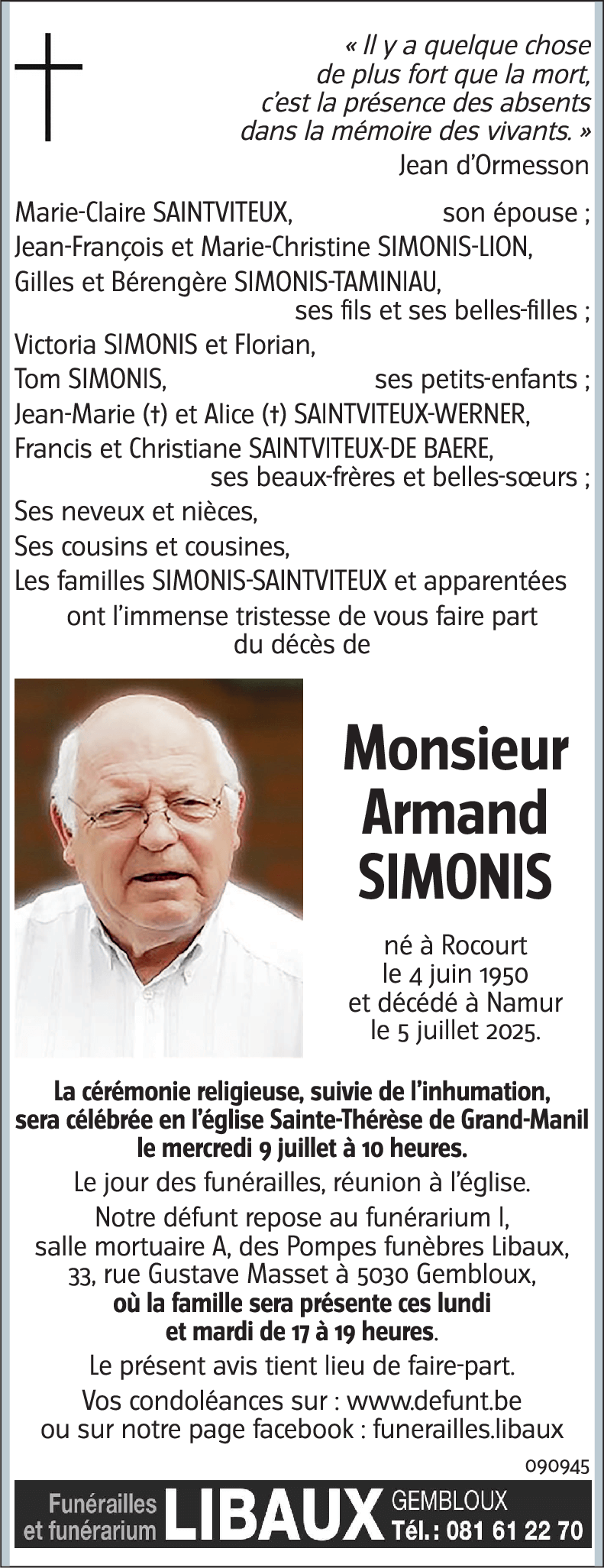 Armand SIMONIS († 05/07/2025) | Inmemoriam