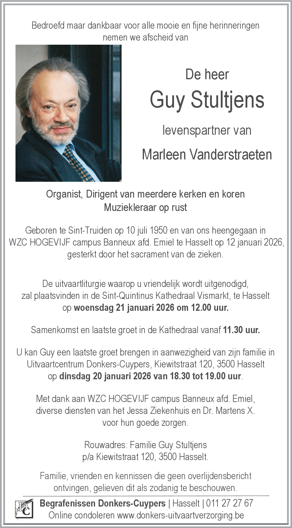 Guy Stultjens († 12/01/2026) | Inmemoriam