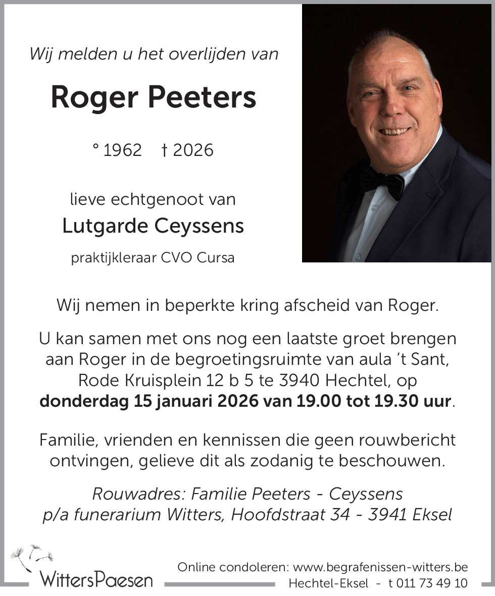 Roger Peeters († 08/01/2026) | Inmemoriam